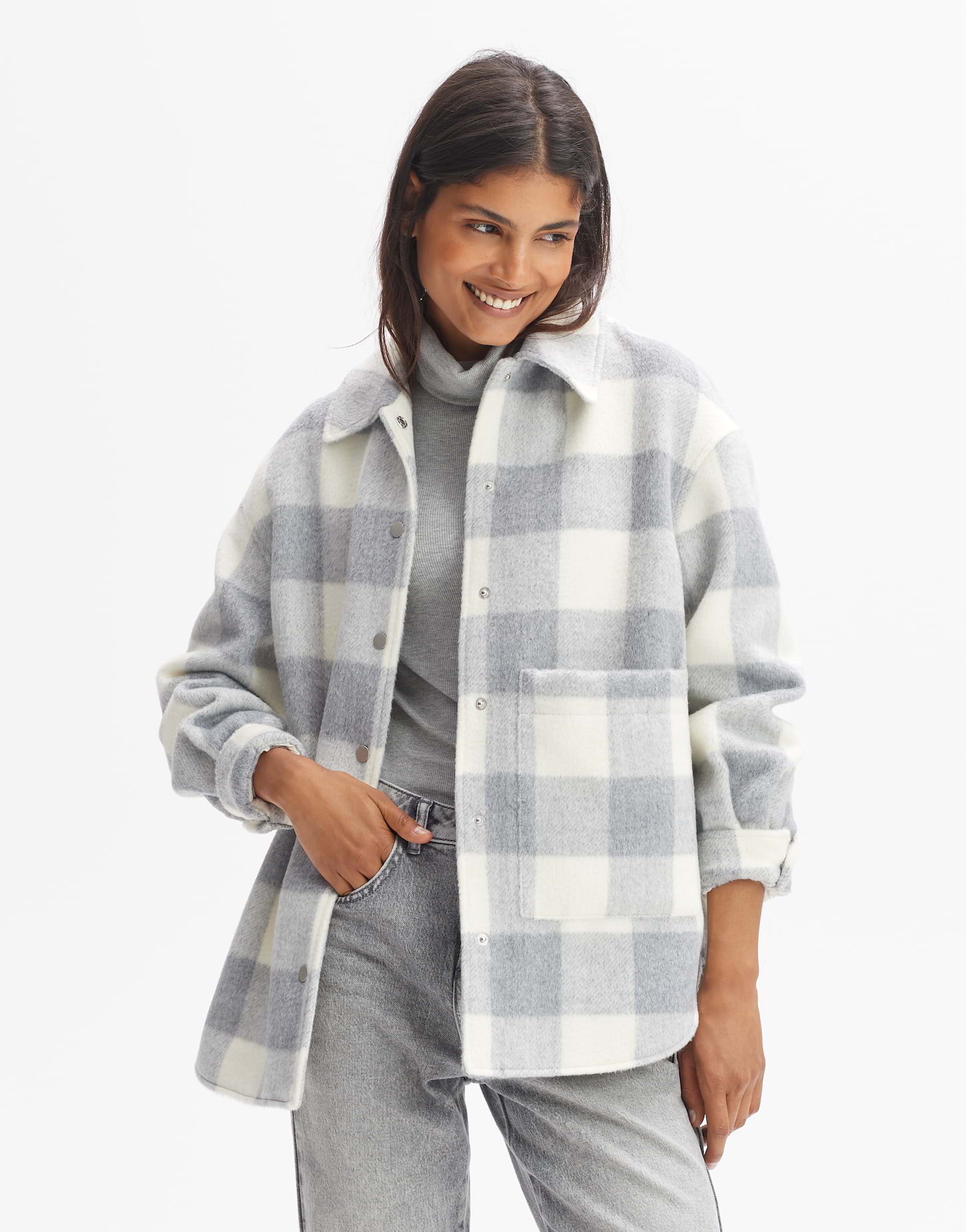 Overshirt Julola check grau online bestellen | OPUS Online Shop